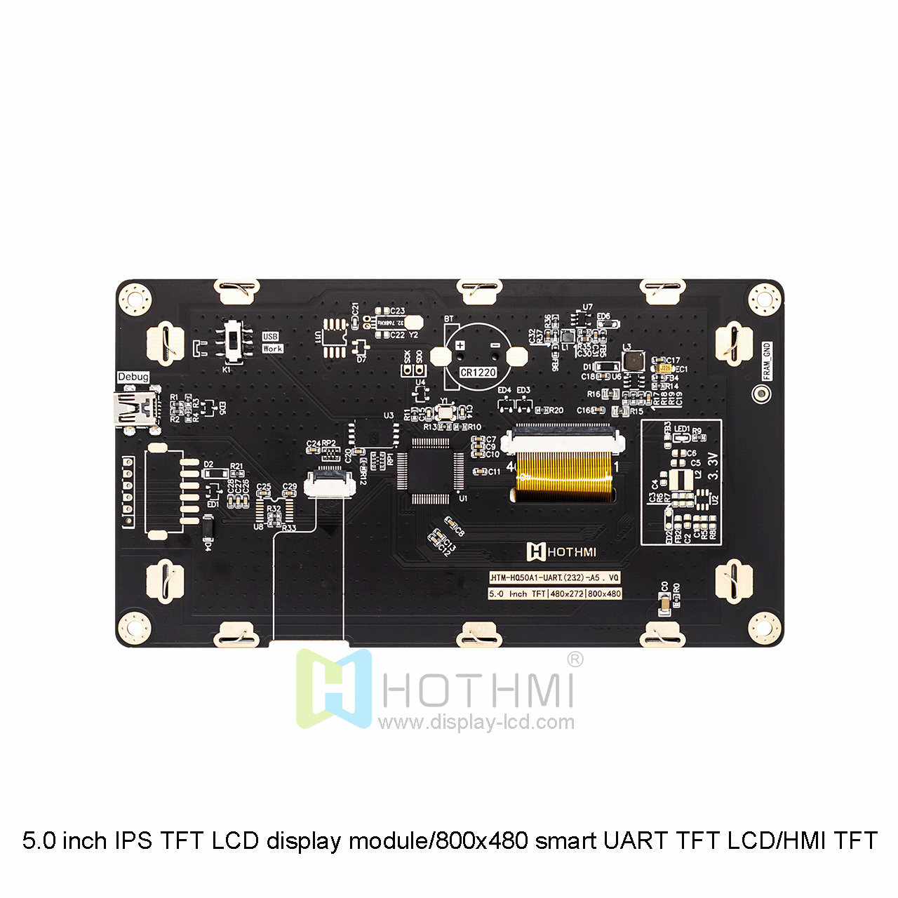 5.0寸 IPS TFT LCD 显示模组/800x480智能UART TFT LCD/HMI
